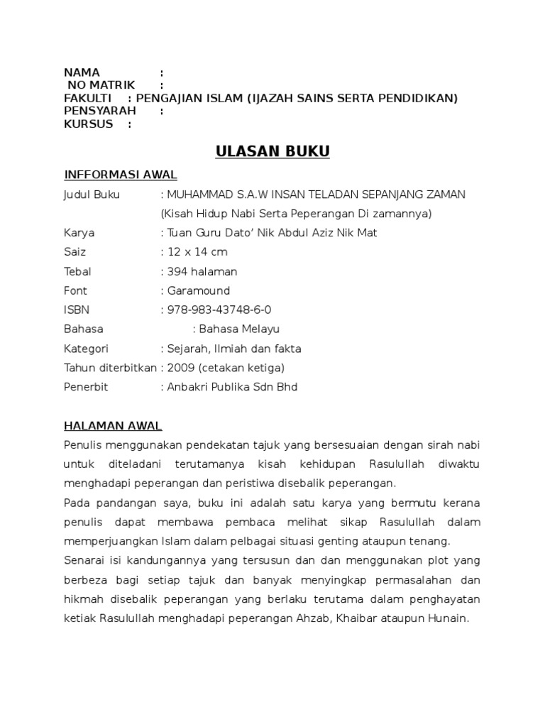 Contoh Ulasan Buku Book Review Pdf