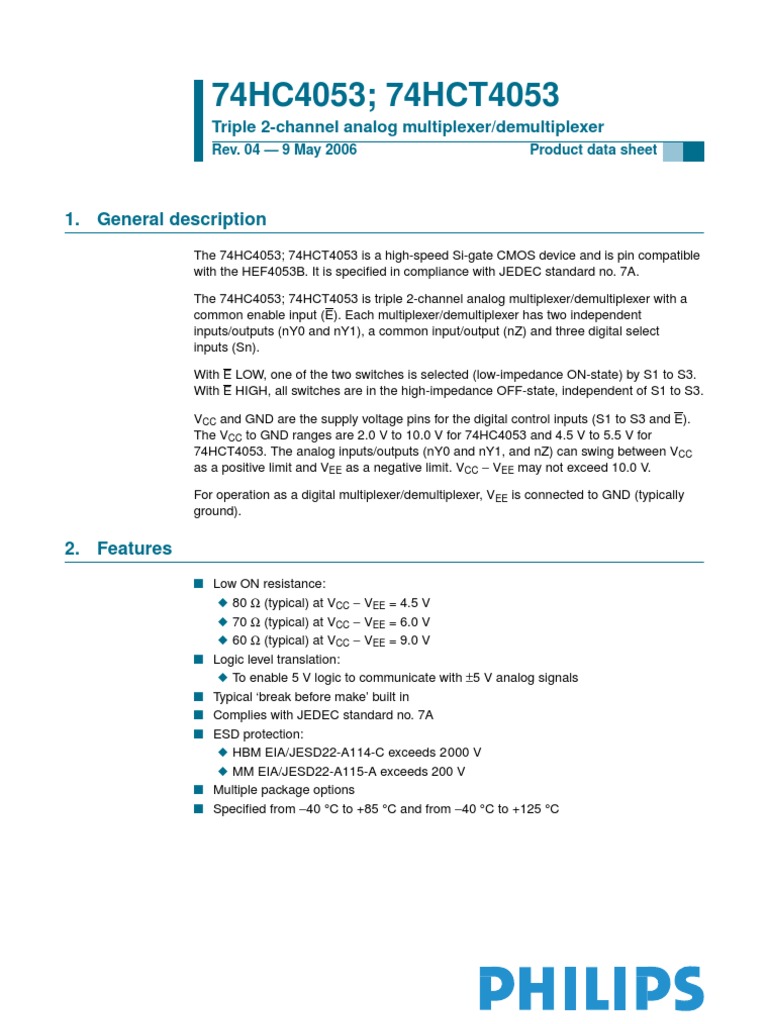 74HC4053 74HCT4053: 1. General Description | PDF | Digital Electronics ...