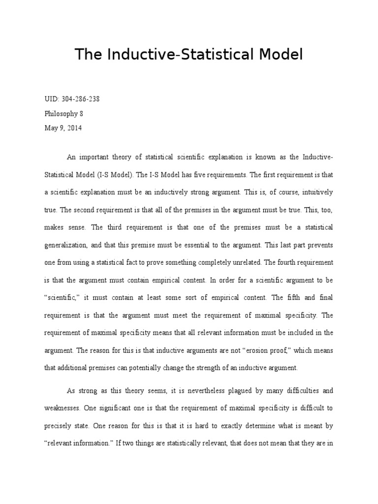 The Inductive-Statistical Model | PDF | Argument | Inductive Reasoning