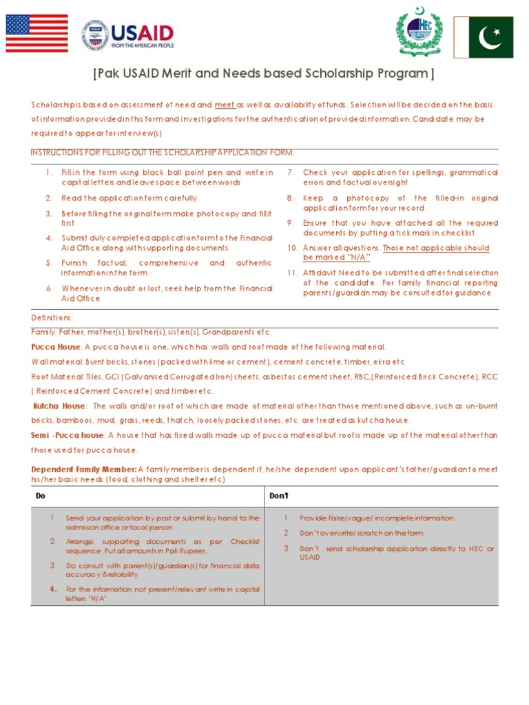Scholarship Application Form (USAID) | PDF | Roof | Business