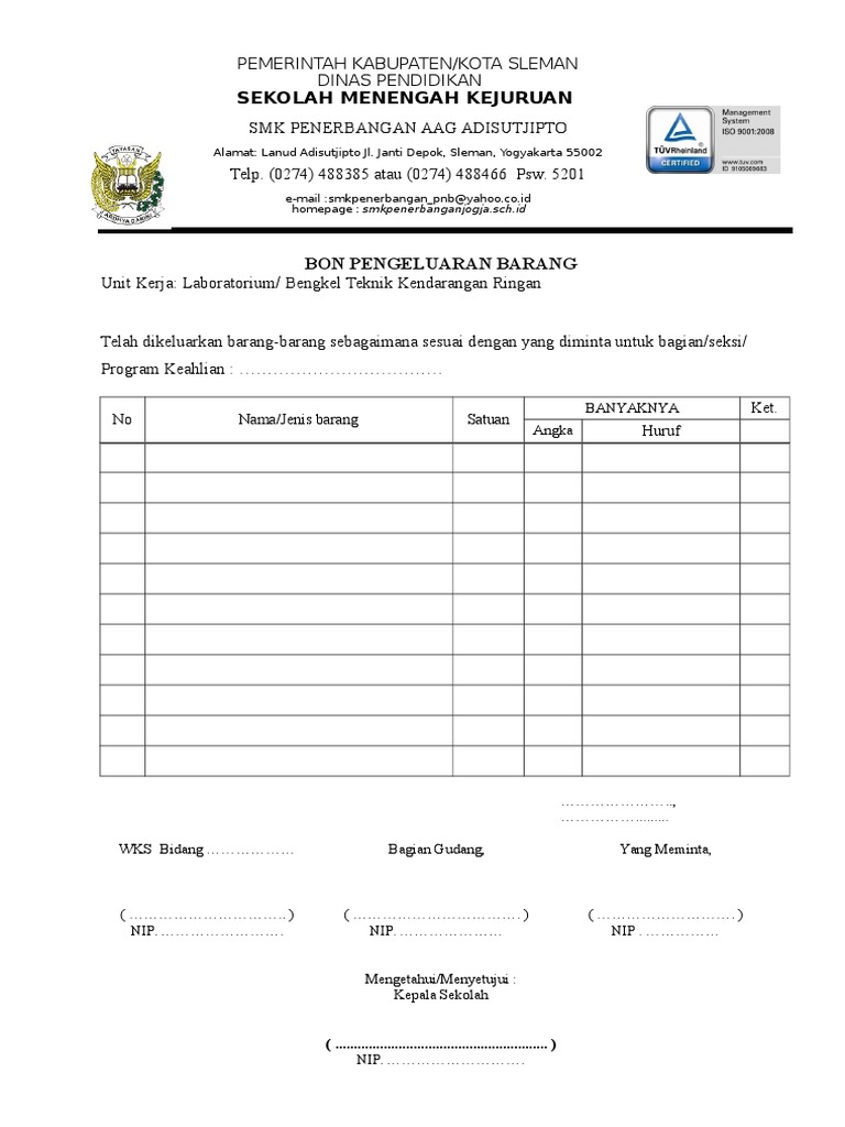 Bon Pengeluaran Barang SMK Penerbangan | PDF | Komputer | Teknologi ...