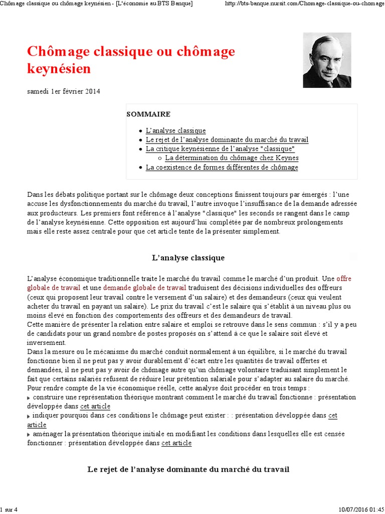 Chômage Classique Ou Chômage Keynésien - (L'Économie Au BTS Banque ...
