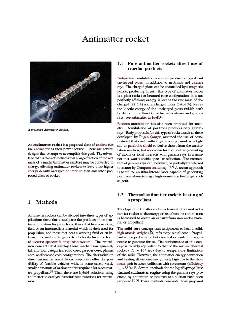 Antimatter Rocket | Spaceflight Technologies | Physical Sciences | Free ...