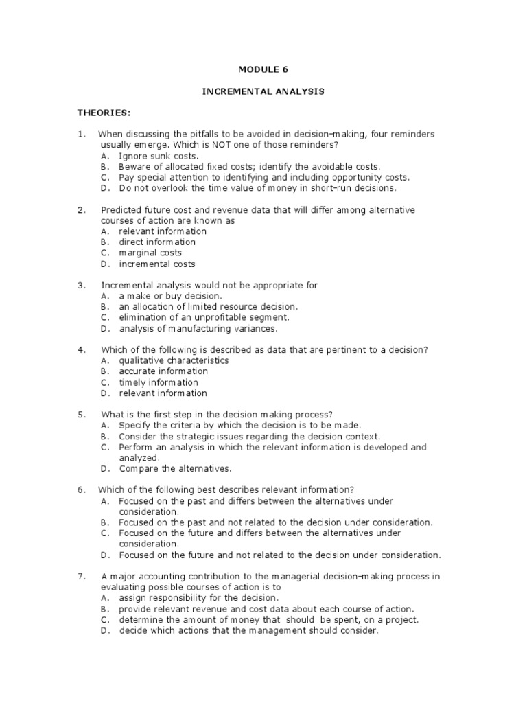 Incremental Analysis | PDF | Cost | Sales