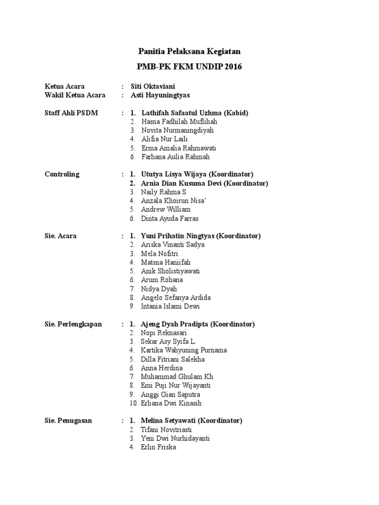 Panitia Pelaksana Kegiatan | PDF