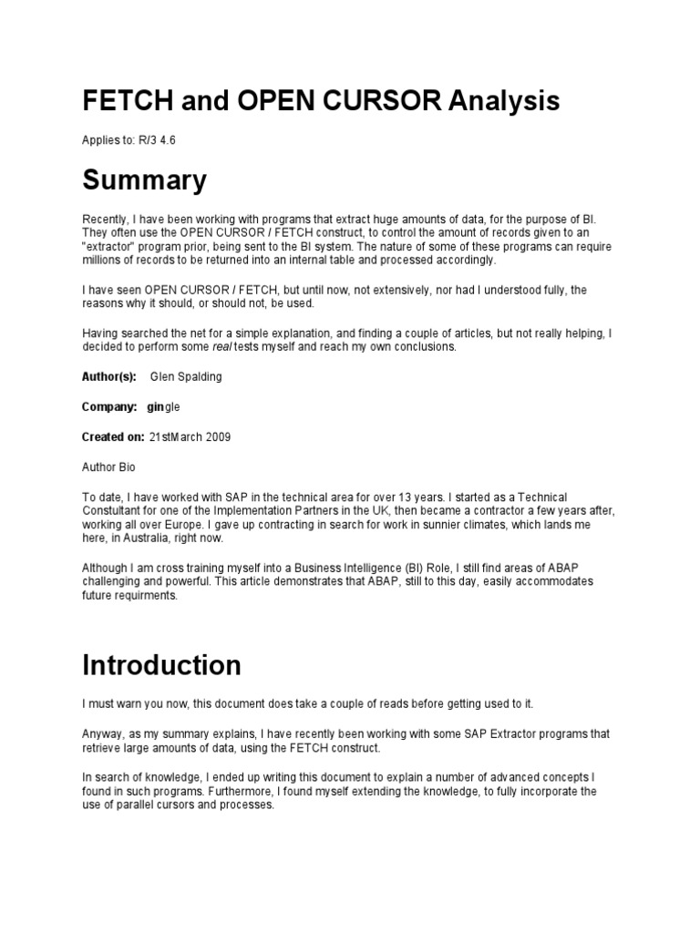 Fetch and Open Cursor Analysis | PDF | Database Index | Sql