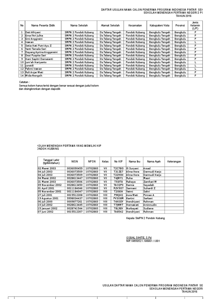 Contoh Daftar Usulan PIP | PDF