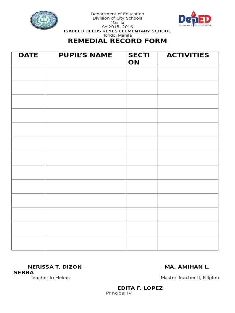 Remedial Form 2015 | PDF