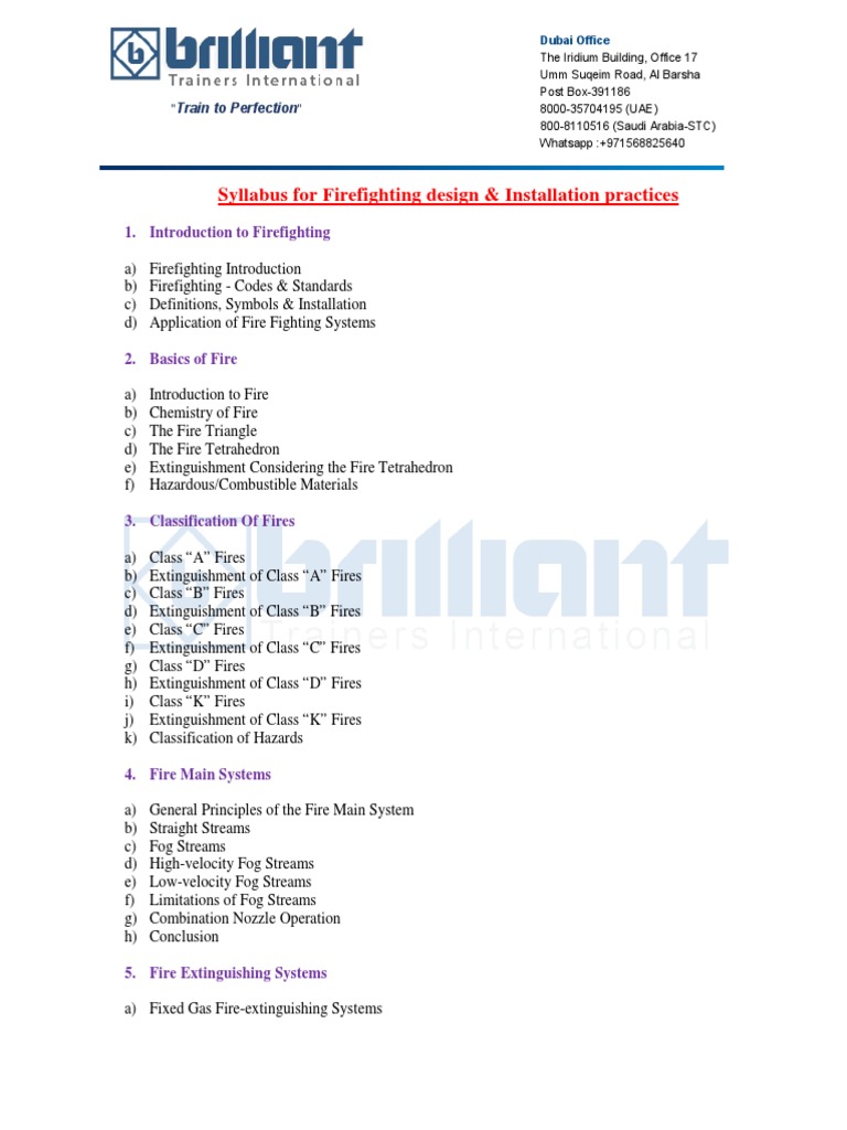 Firefighting Syllabus | PDF | Fire Sprinkler System | Firefighting
