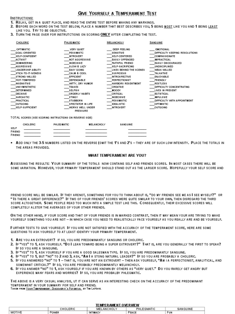 Chap 7 1 Temperament Test | PDF | Servant Leadership | Leadership