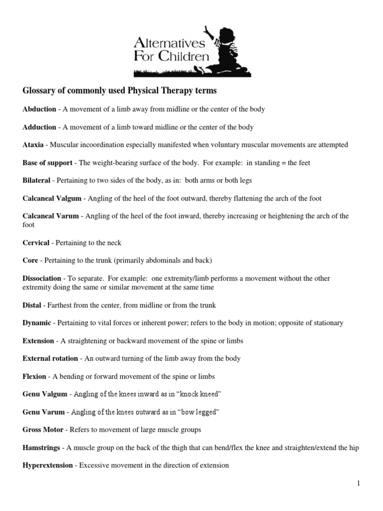 Physical Therapy Terminology Glossary | PDF