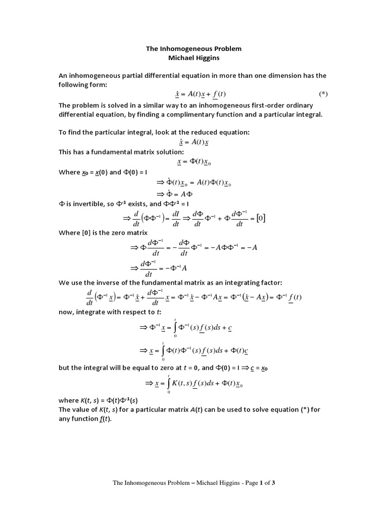 The Inhomogenous Problem | PDF | Ordinary Differential Equation | Eigenvalues And Eigenvectors