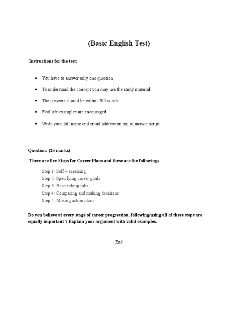 (Basic English Test) : Instructions For The Test | PDF