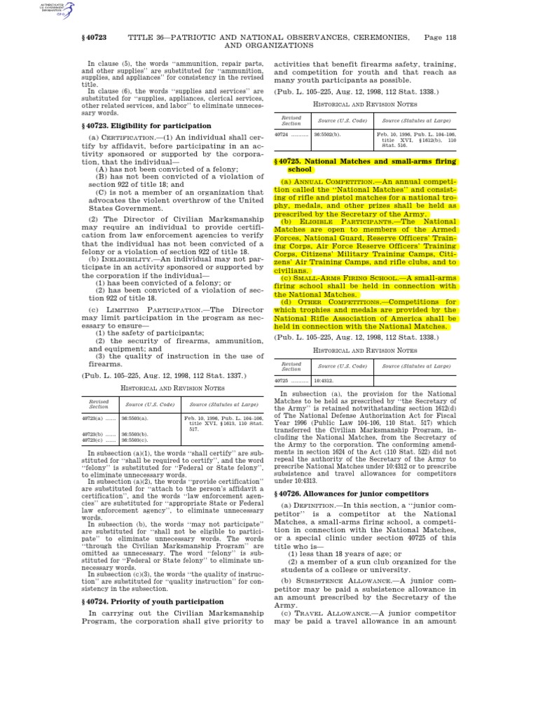 US Code For Marksmanship Events | PDF | United States Code | Firearms