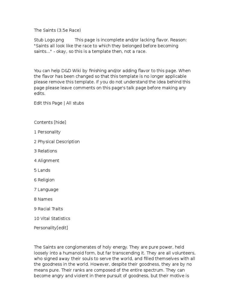 3.5 DND Race - The Saints | PDF | Religious Belief And Doctrine ...