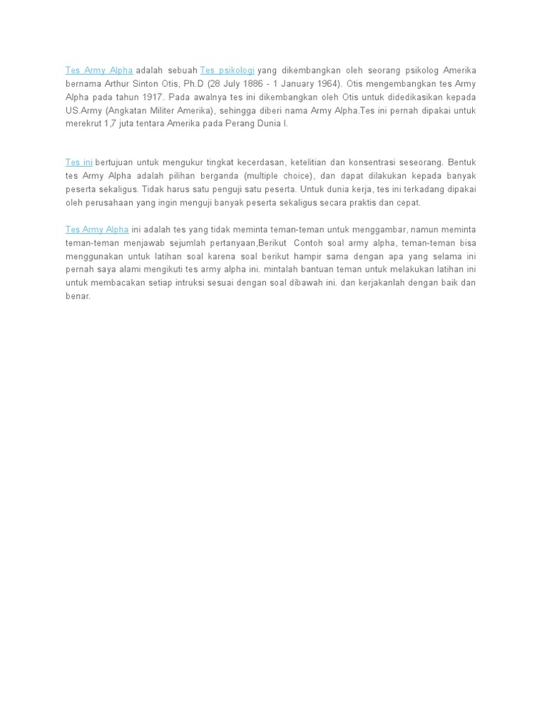 Tes Army Alpha | PDF