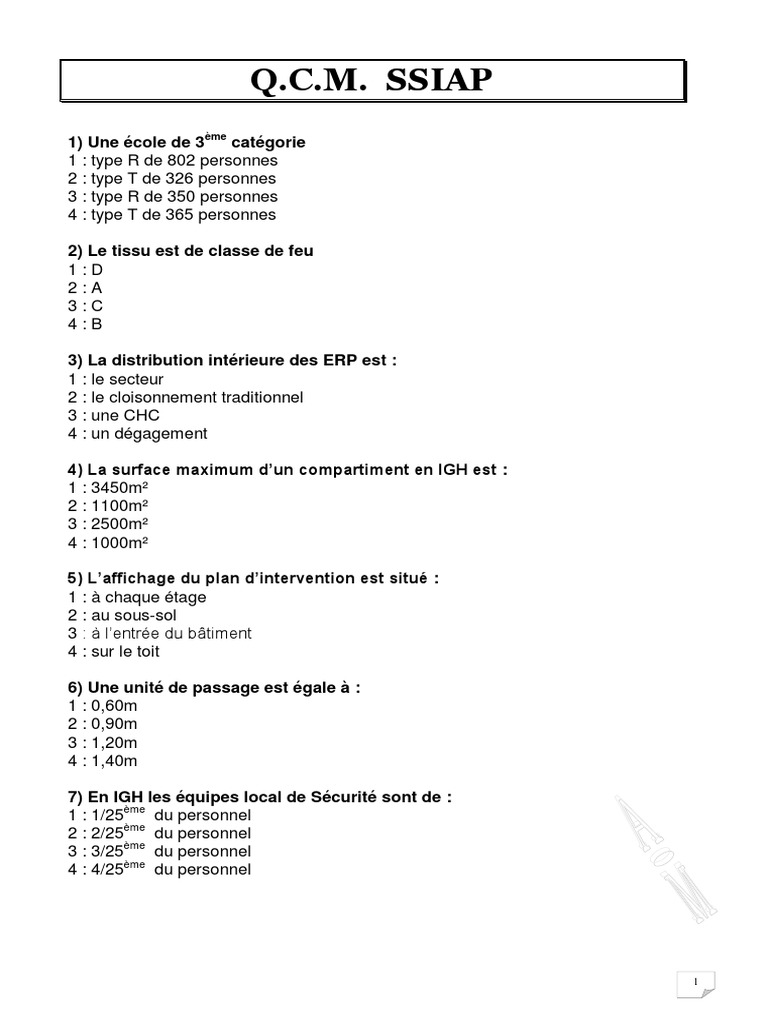 QCM SSIAP 1 : Questions et Réponses | PDF | Feu | Lutte contre l'incendie