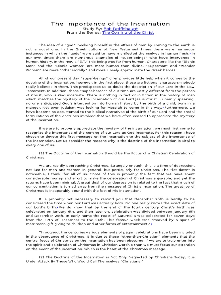 The Importance of The Incarnation | PDF | Incarnation (Christianity ...