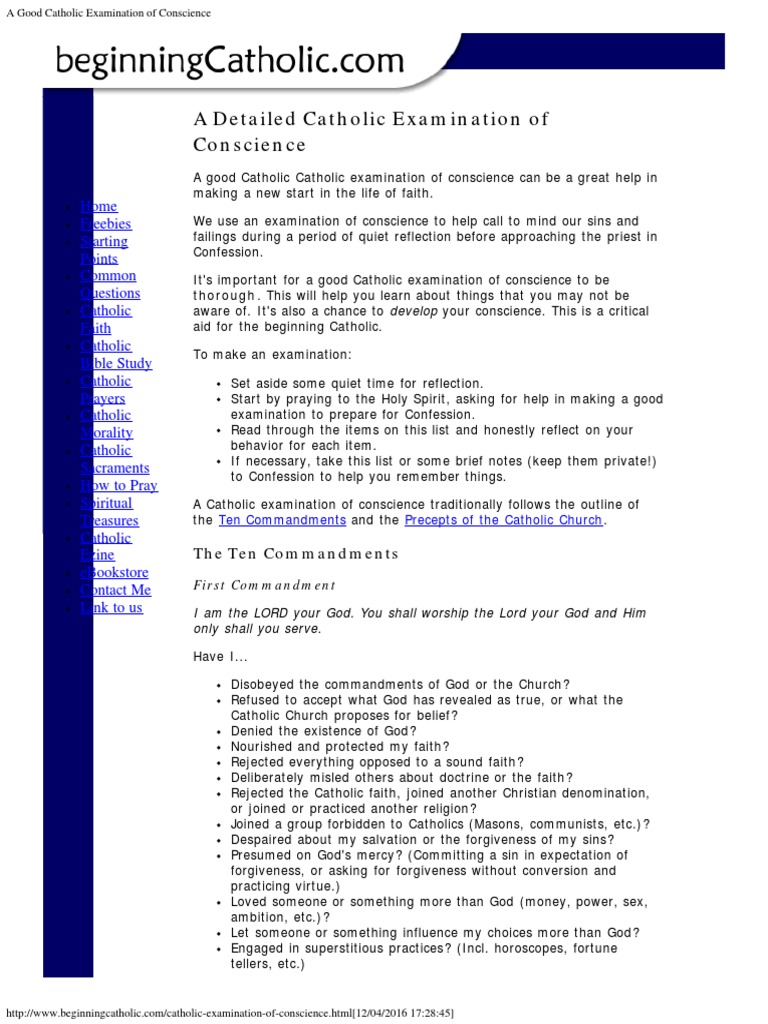 A Good Catholic Examination of Conscience | PDF | Fasting | Catholic Church