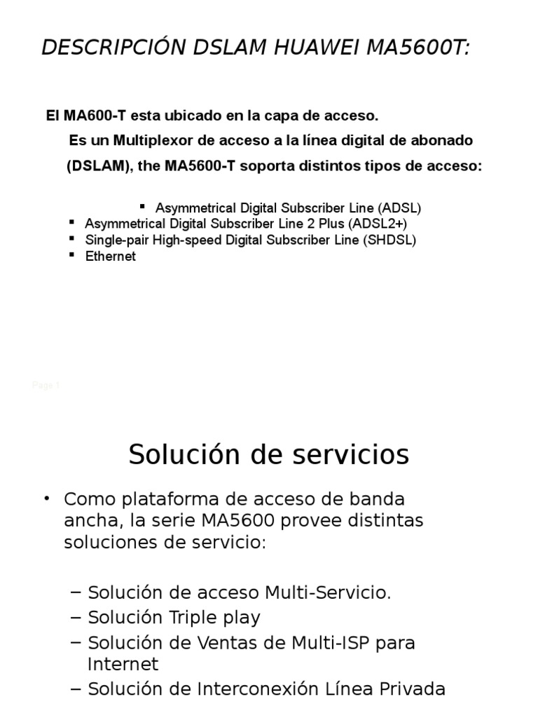 DSLAM Huawei MA5600T: Características y Beneficios | PDF