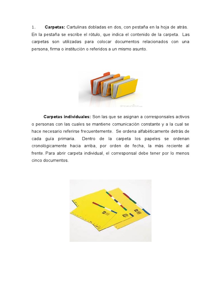 Tipos y funciones de carpetas y guías en un sistema de archivo | PDF ...