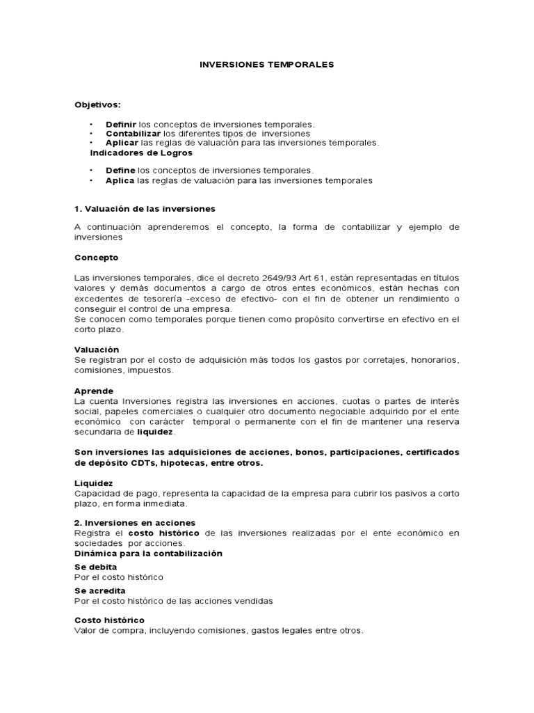 Inversiones Temporales | PDF | Compartir (Finanzas) | Valoración empresarial