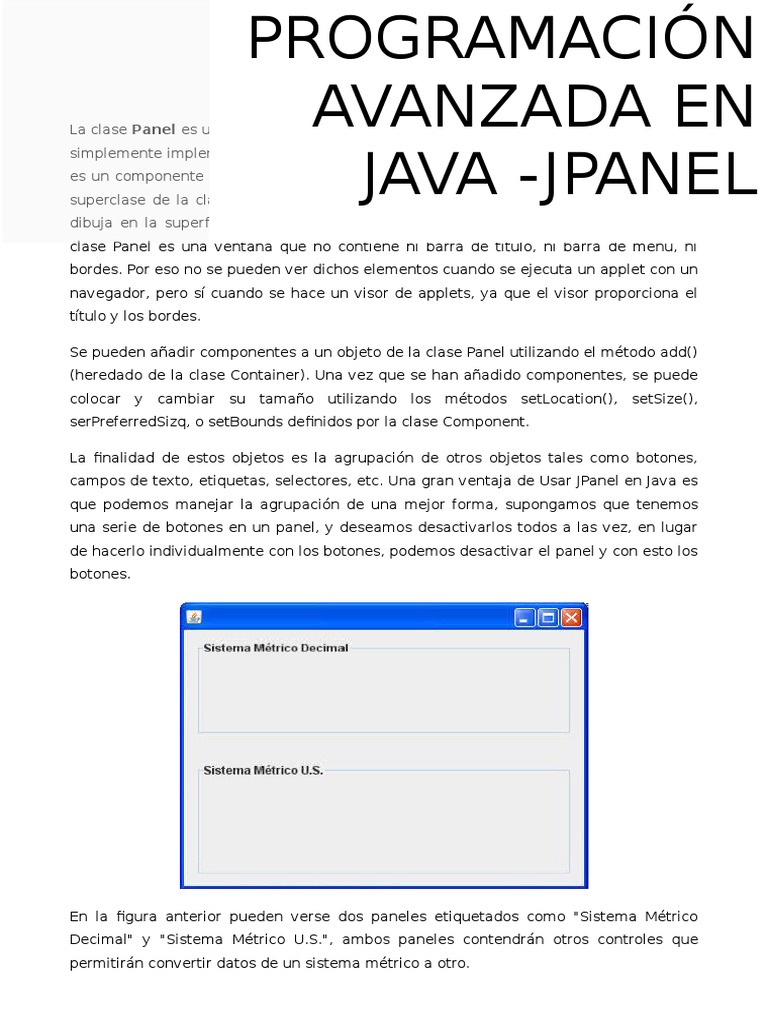 JPANEL | PDF | Java (lenguaje de programación) | Ingeniería de software