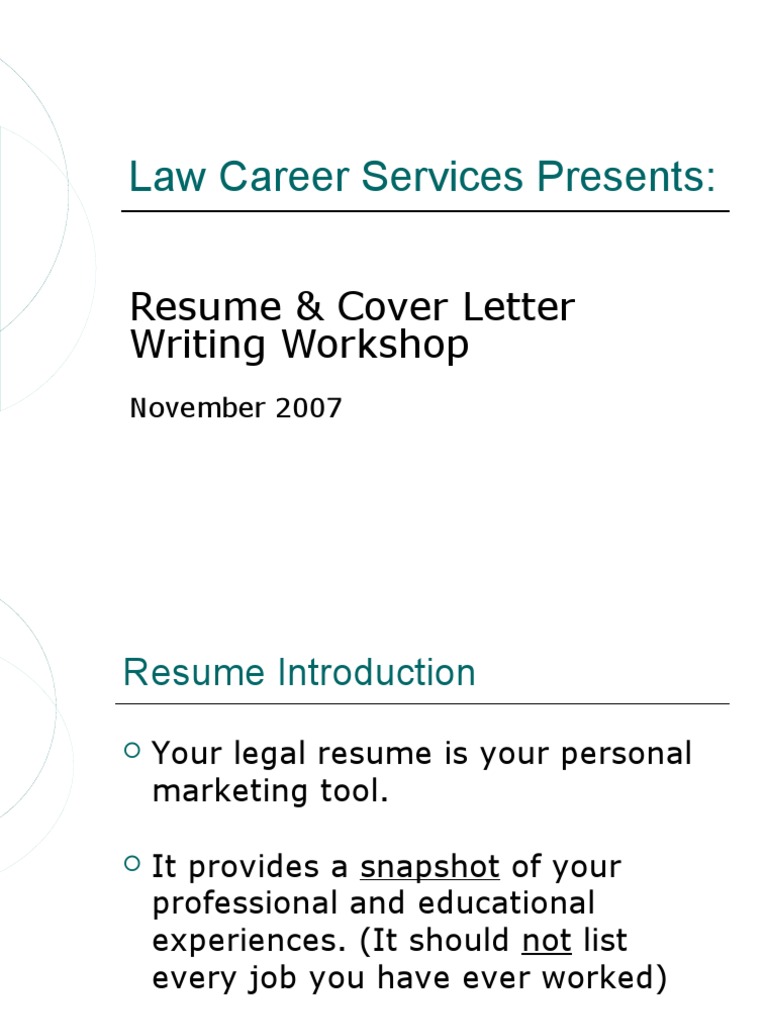 Law Career Services Presents:: Resume & Cover Letter Writing Workshop ...