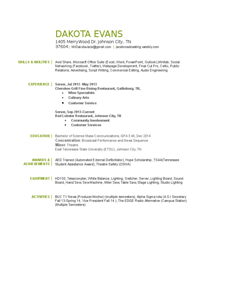 Dakota Evans Resume | PDF