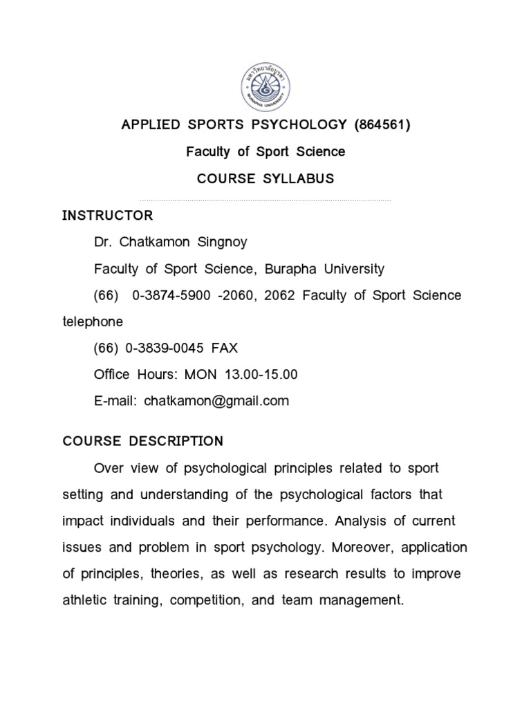 Applied Sports Psychology (864561) Faculty of Sport Science Course ...