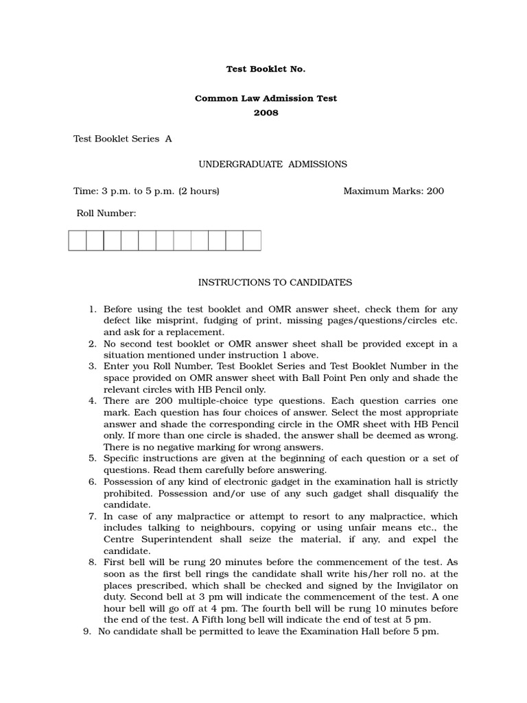 Test Booklet No | PDF