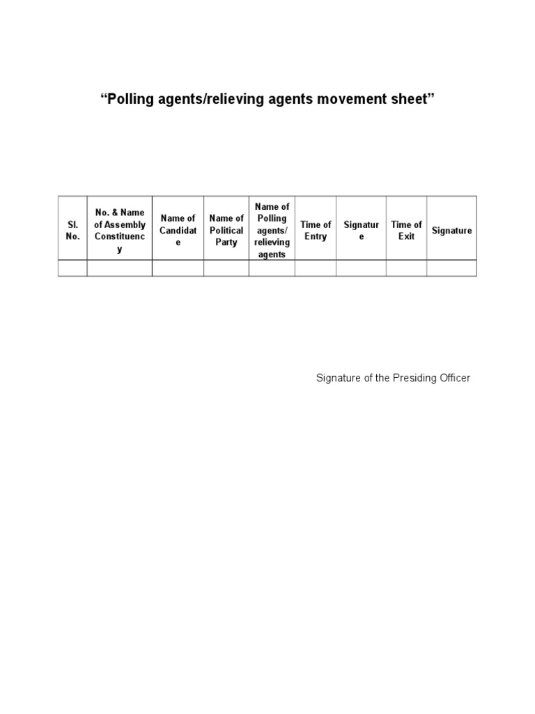 Polling Agents Movement Sheet | PDF