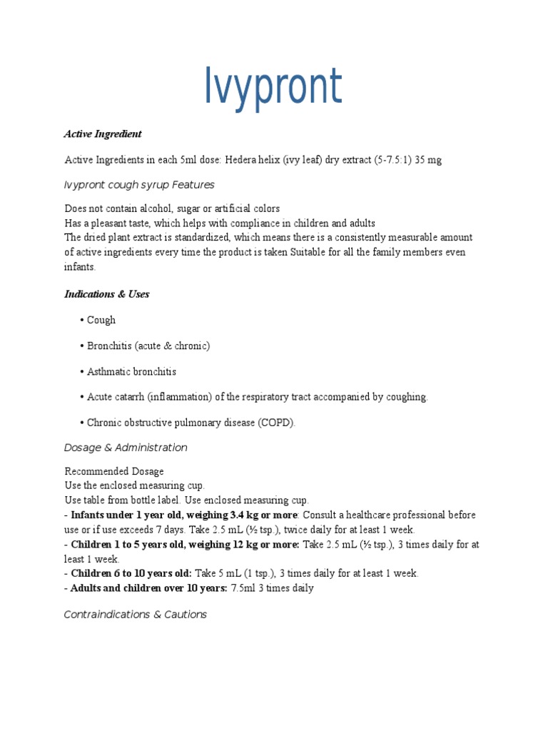 Ivypront Cough Syrup Active Ingredients | PDF | Cough | Bronchitis