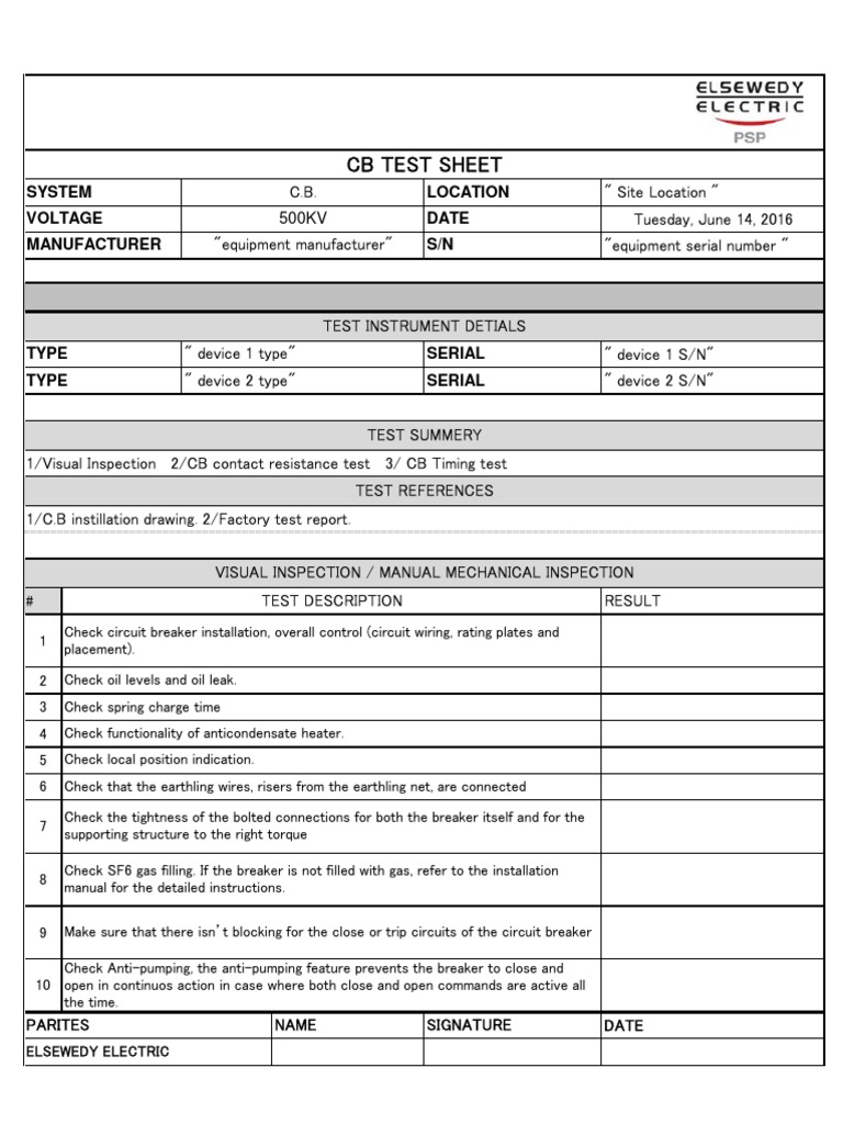 Circuit Breaker Test Sheet | PDF | Home & Garden | Computers