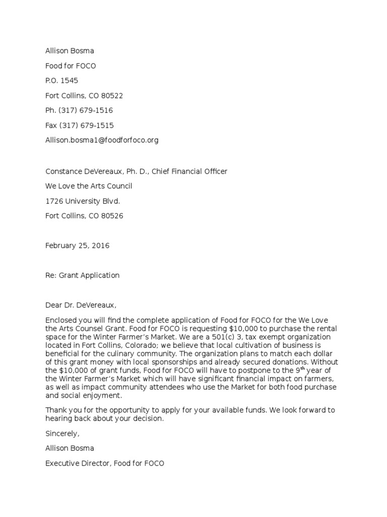Allison Bosma Grant Application | PDF | Farmers' Market | 501(C ...