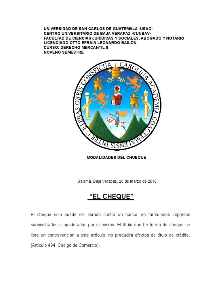 Modalidades Del Cheque | PDF | Cheque | Servicios financieros