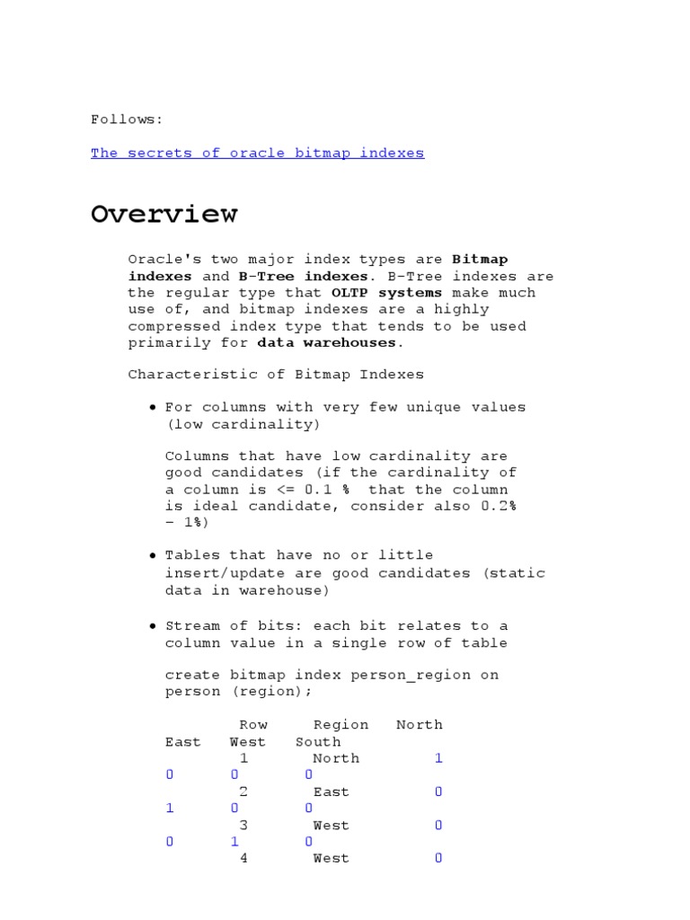 The Secrets of Oracle Bitmap Indexes | Download Free PDF | Database Index | Databases