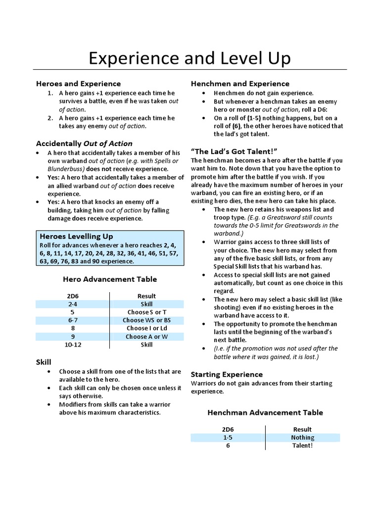 Experience and Level Up | PDF