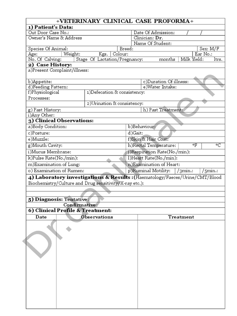 Veterinary Clinical Case Proforma | PDF