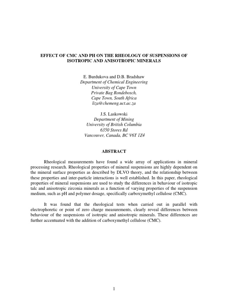 Burdukova Et Al. 2006. Effect of CMC and PH On The Rheology of ...