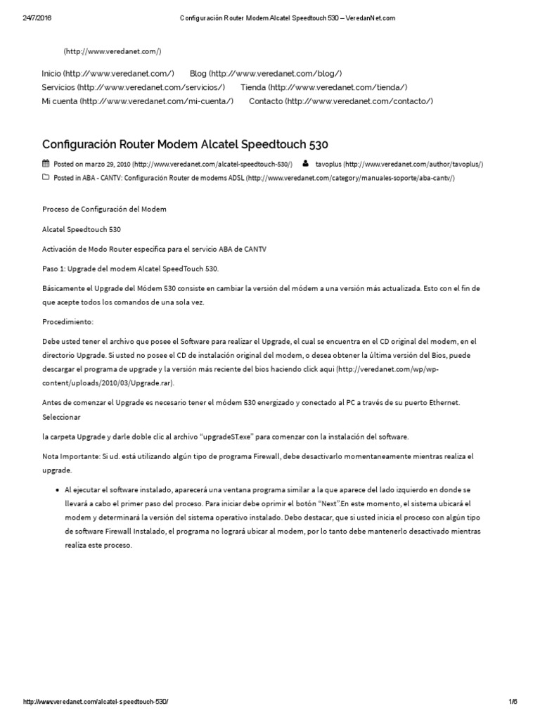 Configuración Router Modem Alcatel Speedtouch 530 - VeredanNet | PDF ...