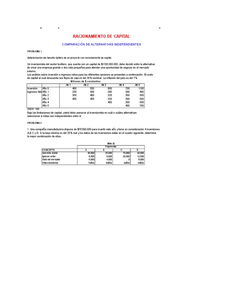 Ejercicios Resueltos y para Resolver de Racionamiento de Cap - Rev - HDC | PDF | Valor presente ...