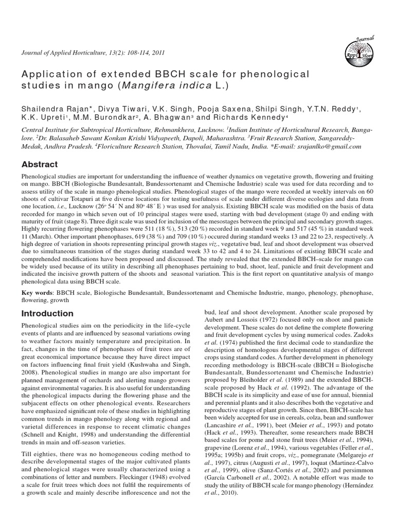 Application of Extended BBCH Scale For Phenological | PDF | Flowers | Mango