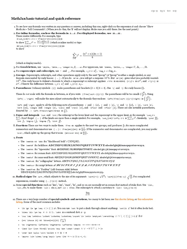 MathJax Basic Tutorial and Quick Reference - Mathematics Meta Stack Exchange | Bracket | Matrix ...