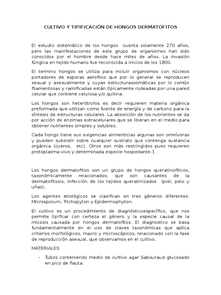 Cultivo y Tipificacion de Hongos Dermatofitos | PDF | Hongo | Biología