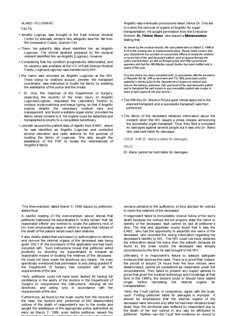 Alano Vs Logmao | Download Free PDF | Organ Transplantation | Surgery