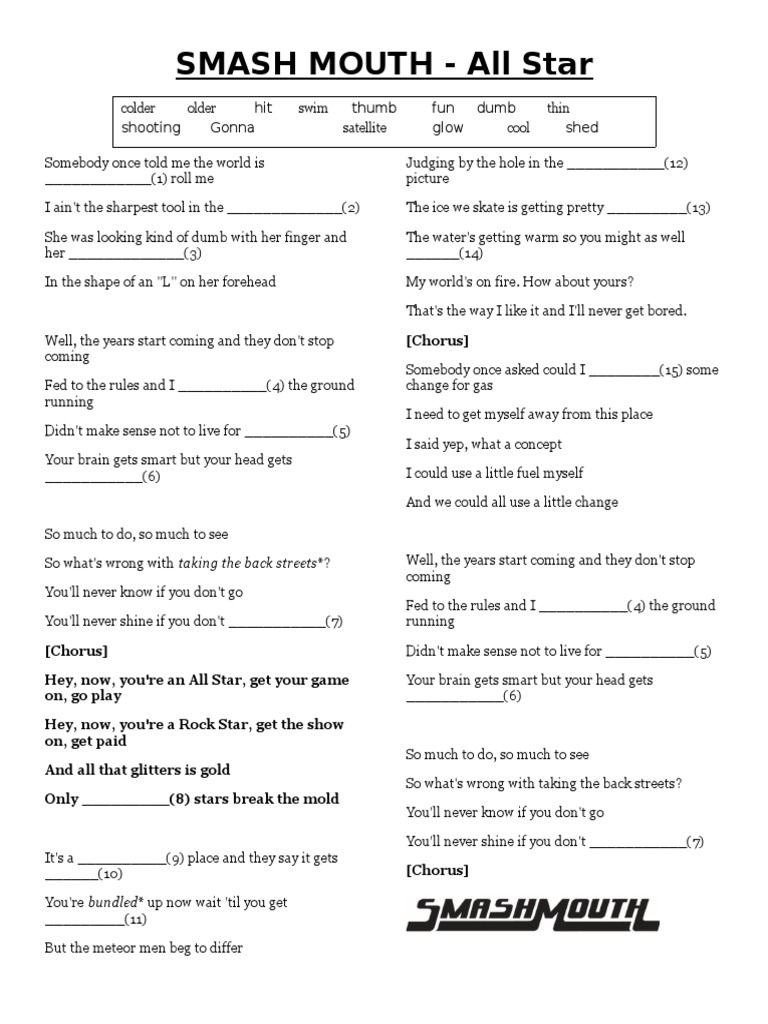 Smash Mouth All Star Lyrics Summary | PDF | Home & Garden