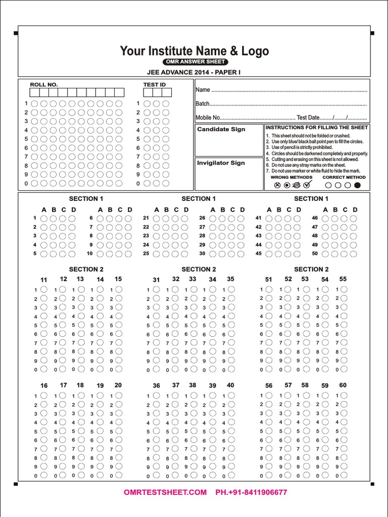 JEE Advanced 2014 OMR Sheet Instructions | PDF | Business | Technology ...