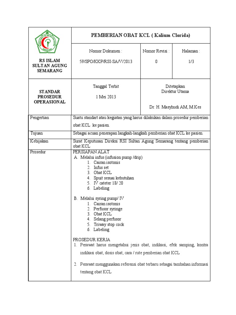 SKP - 59 SPO Pemberian Obat KCL - Kalium Clorida - PDF | PDF