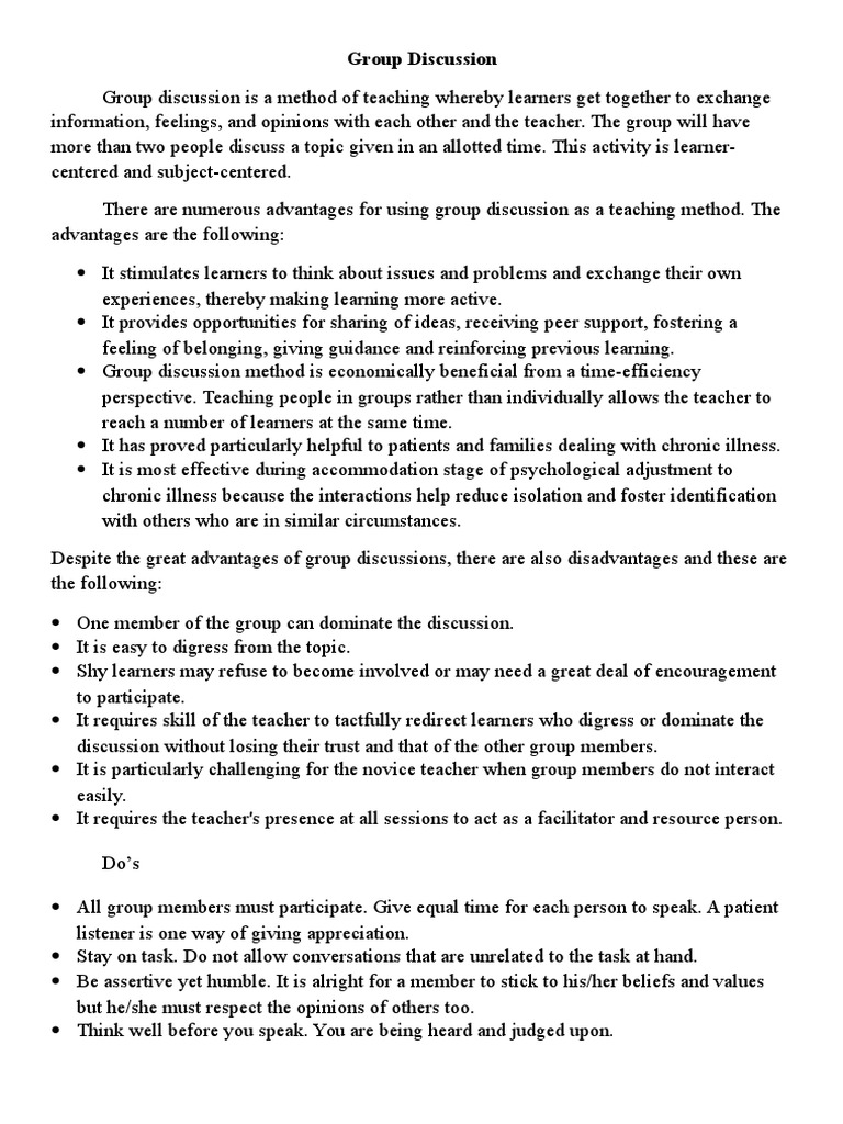 Group Discussion Output | PDF | Teaching Method | Learning